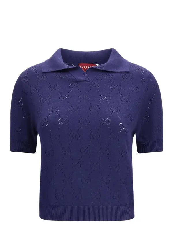 Gucci Gg Pointelle Cotton Silk Polo Shirt - Blue