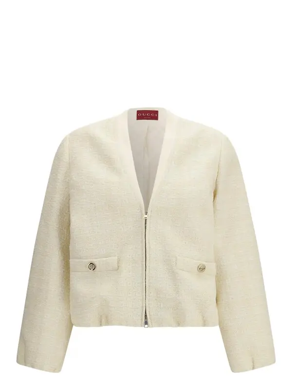 Gucci Tweed Jacket With Gg Button Embellishments - Beige