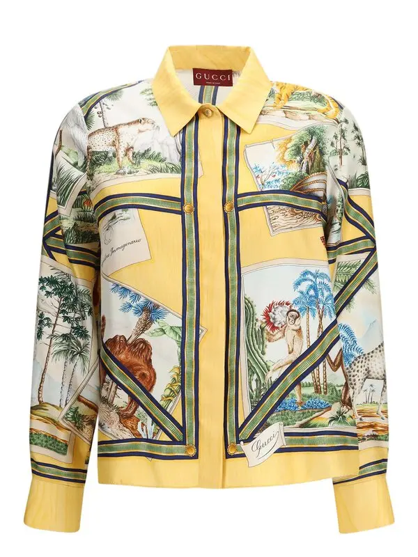 Gucci Silk Twill Printed Shirt - Yellow