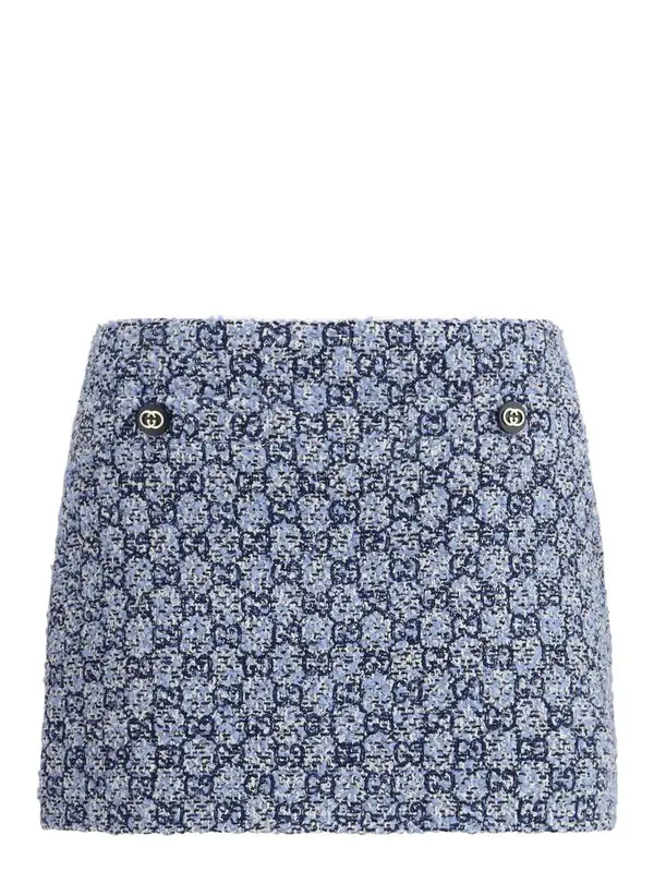 Gucci Gg Tweed Mini Skirt With Logo Detail - Blue