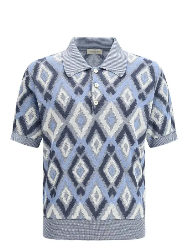 PIACENZA CASHMERE 1733 All-over Pattern Cotton Polo With Classic Collar - Blue