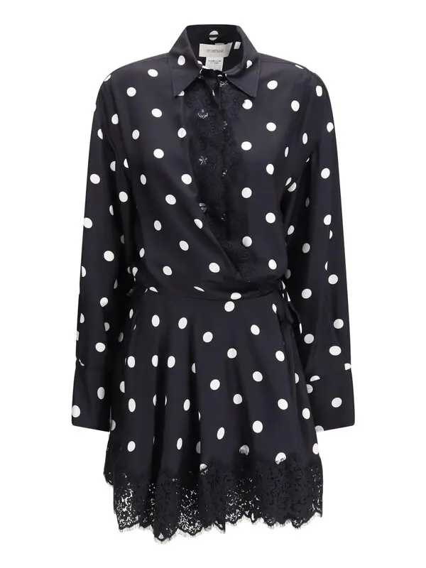 Max Mara Sportmax Polka Dot Lace Dress With Drawstring - Black