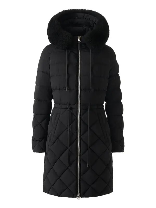 Mackage Xena-sh Diamond Quilted Down Coat With Shearling Hood - Black