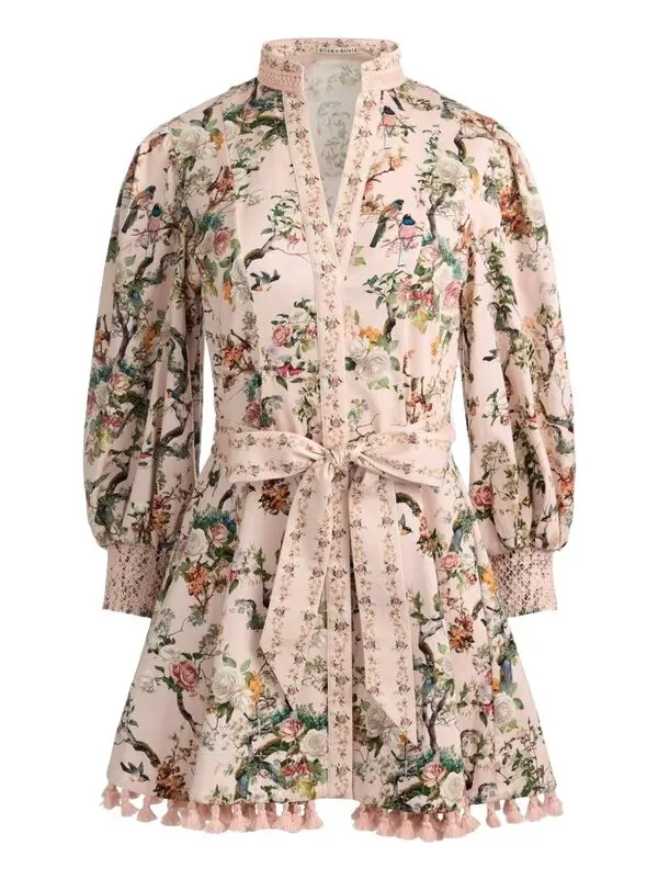 Alice + Olivia Lucy Mini Shirtdress With Floral Print And Tassel Trim - Pink