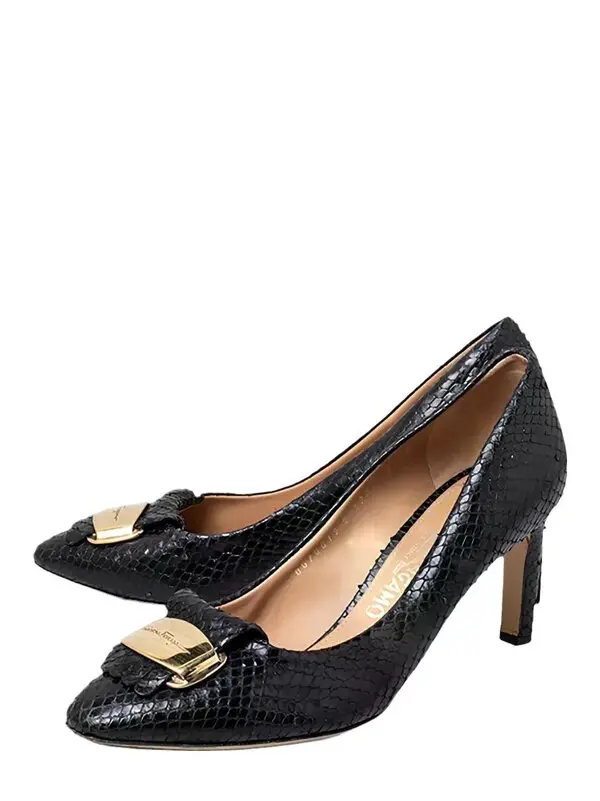 FERRAGAMO Python-embossed Logo Pumps - Black
