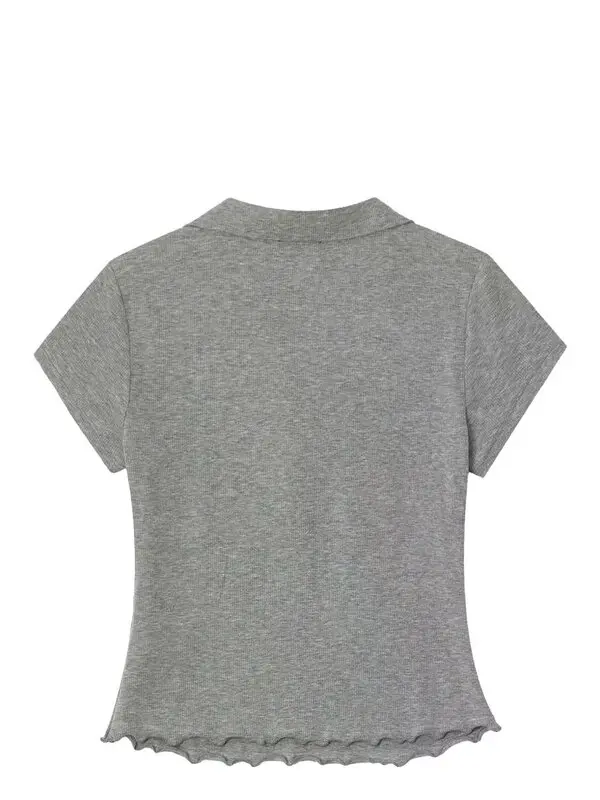 TOUT A COUP Ribbed-knit Ruffled-trim T-shirt - Grey