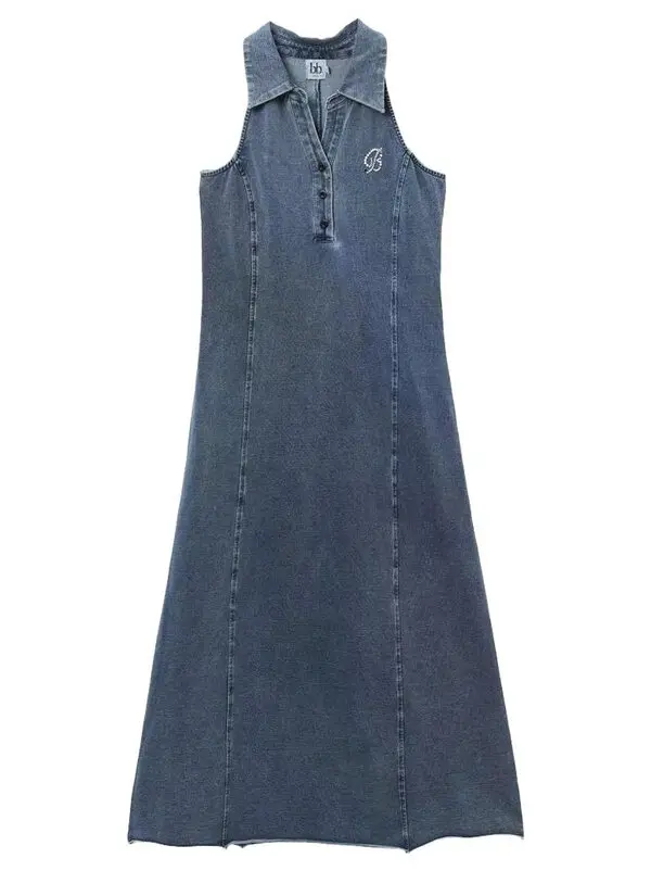 B+AB Halterneck Logo-embellished Denim Dress - Blue
