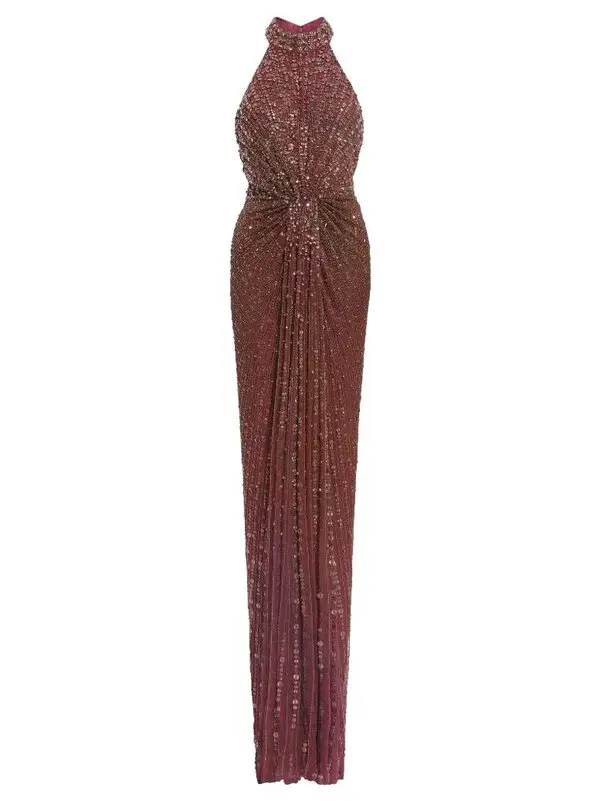 Jenny Packham Sequin Embellished Halterneck Gown - Red