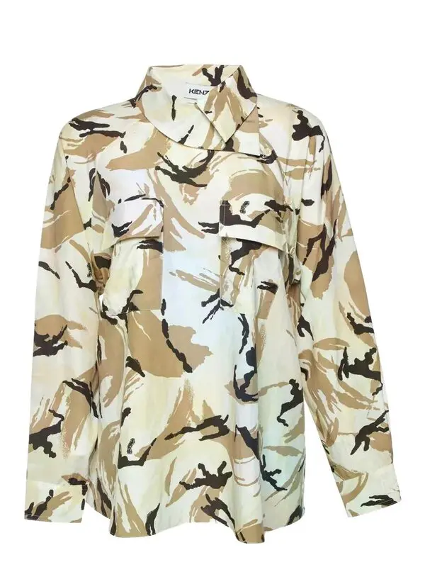 Kenzo Asymmetric Camouflage Print Shirt - Neutrals