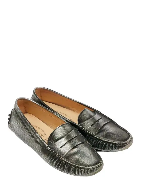 TOD'S Penny Leather Loafers - Silver