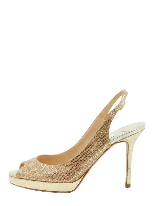 JIMMY CHOO Glitter Peep-toe Slingback Sandals - Gold