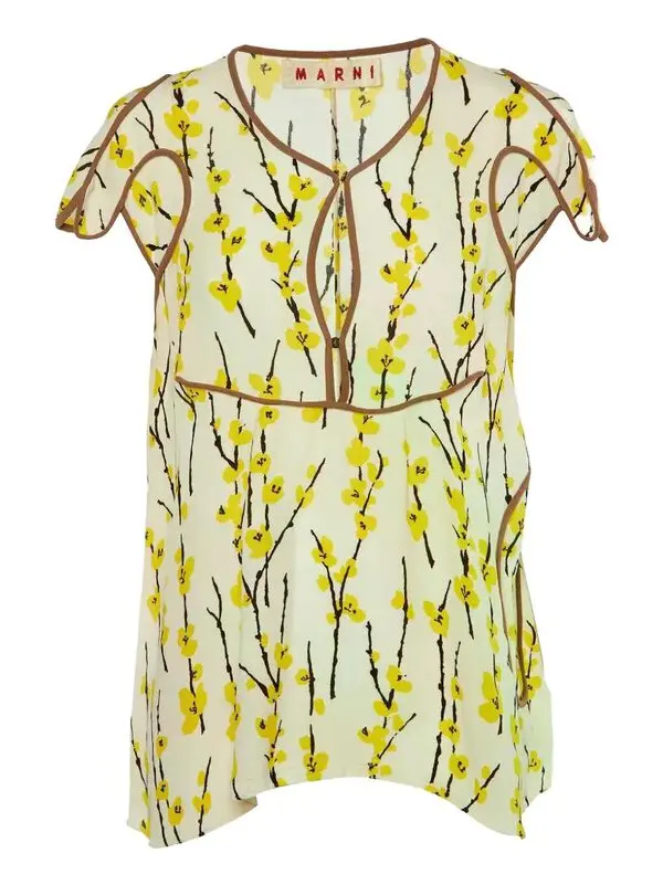 Marni Printed Silk Crepe Top - Neutrals