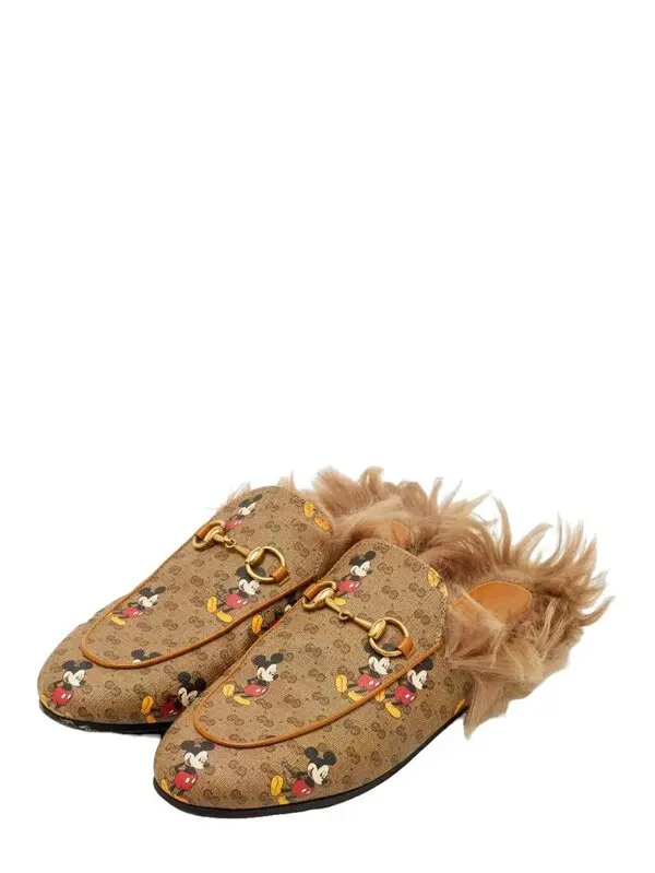 Gucci Princetown Mickey Mouse Gg Supreme Canvas Mules - Neutrals