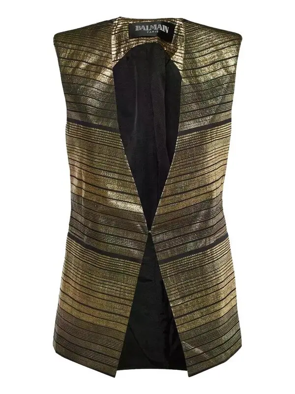 Balmain Horizontal-striped Long Vest - Black
