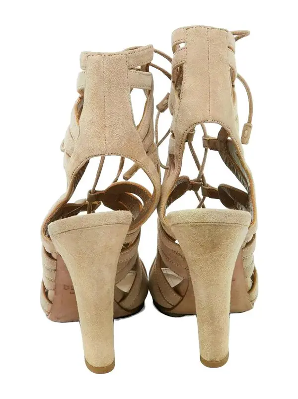 Prada Beige Suede Lace-up Heeled Sandals - Neutrals