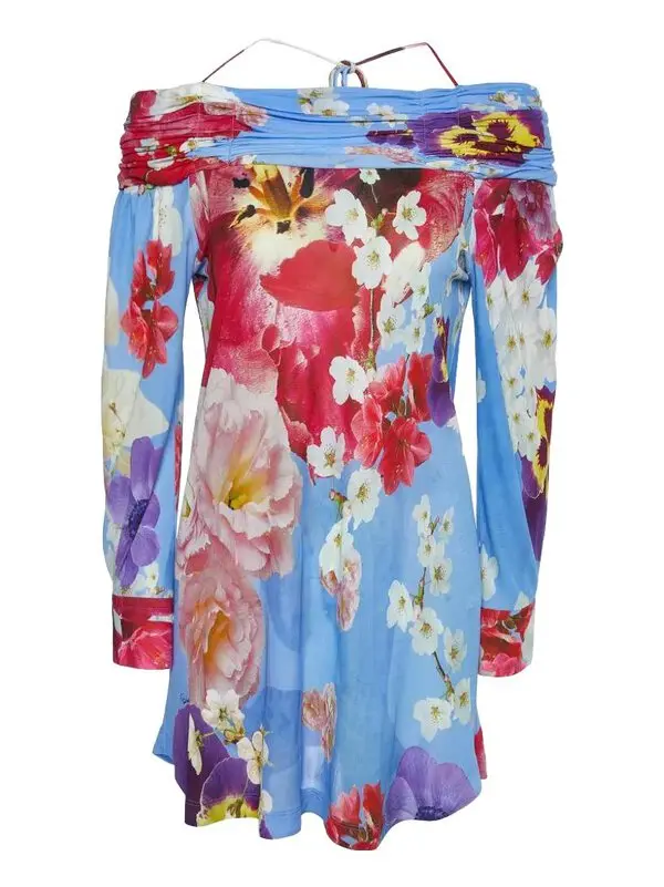 Roberto Cavalli Floral Off-the-shoulder Top - Blue