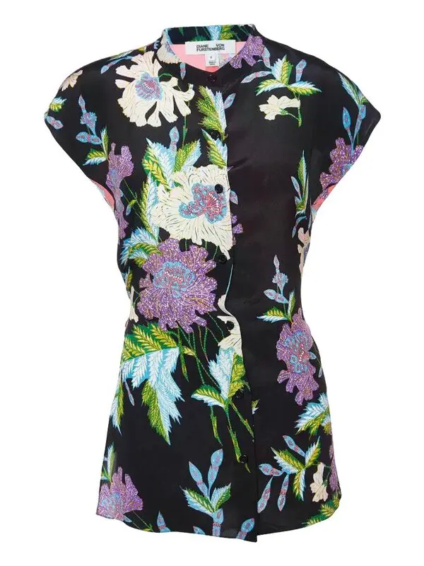 Diane Von Furstenberg Floral-print Silk Blouse - Black