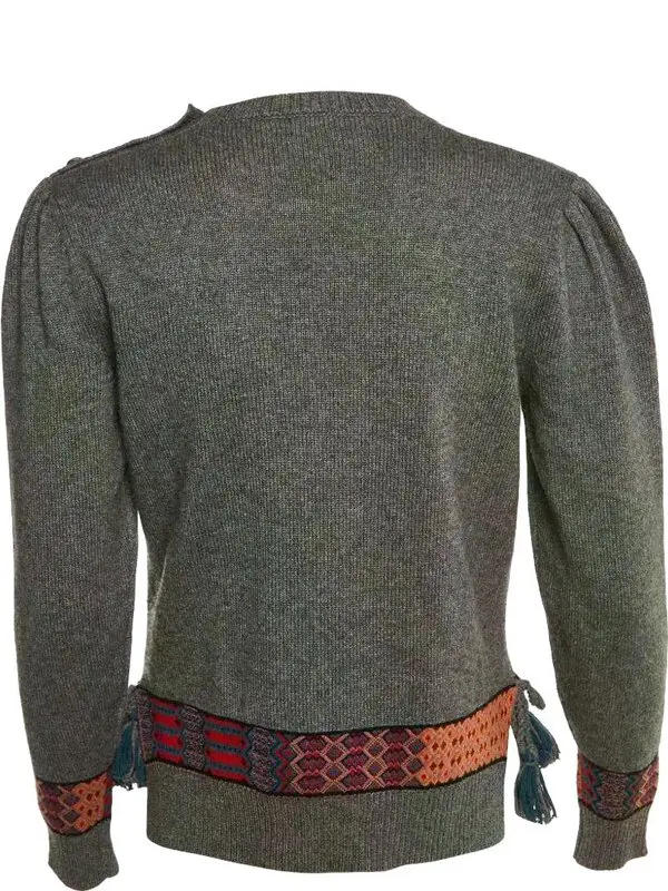 Etro Buttoned Wool Sweater With Patterned Trim - Grey