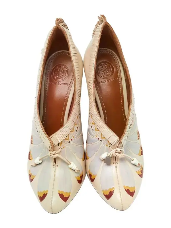 Tory Burch Fringed Printed Ankle Pumps - Neutrals