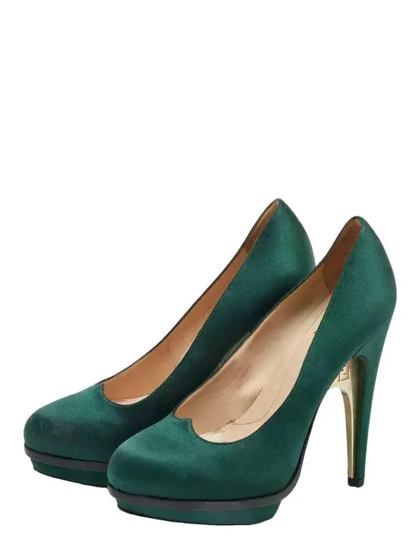 Fendi Satin Platform Pumps - Green