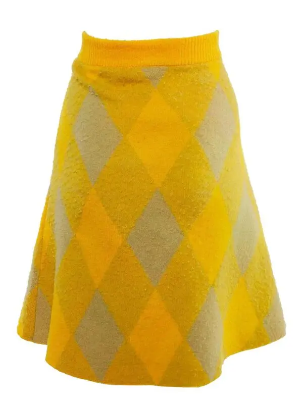 Burberry Check Wool Midi Skirt - Yellow