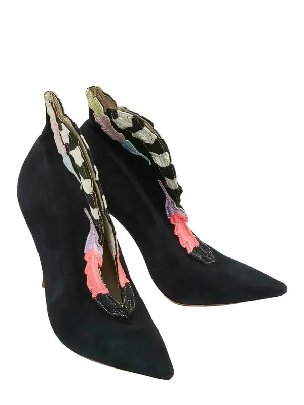 SOPHIA WEBSTER Embroidered Suede Ankle Boots - Black