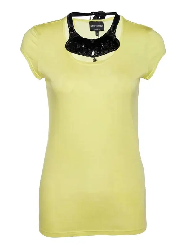 Emporio Armani Embellished Neck Detail T-shirt - Yellow