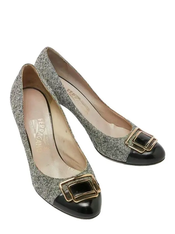 FERRAGAMO Tweed Buckle Detail Pumps - Grey