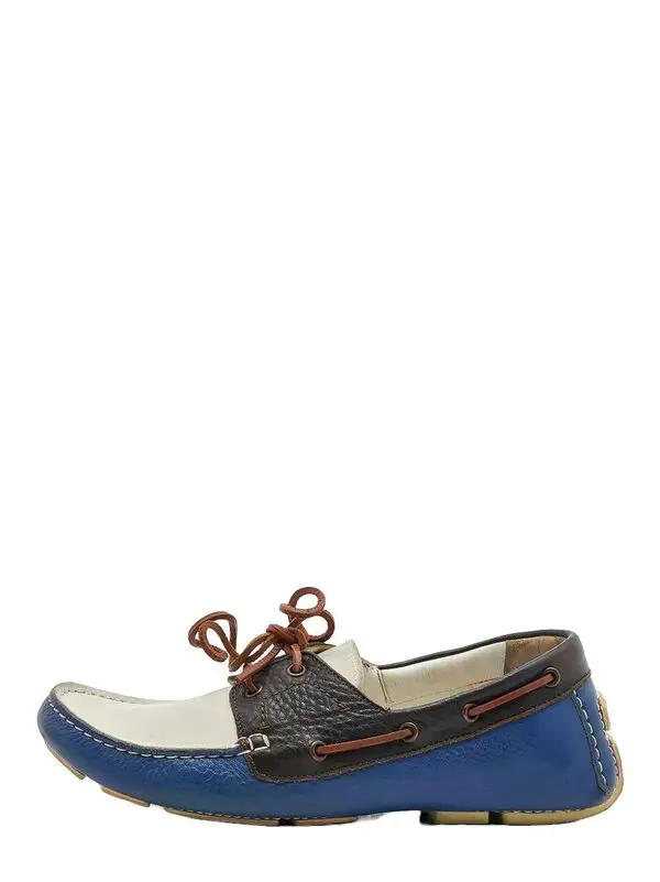 Bottega Veneta Tri Color Leather Lace Up Loafers - Blue