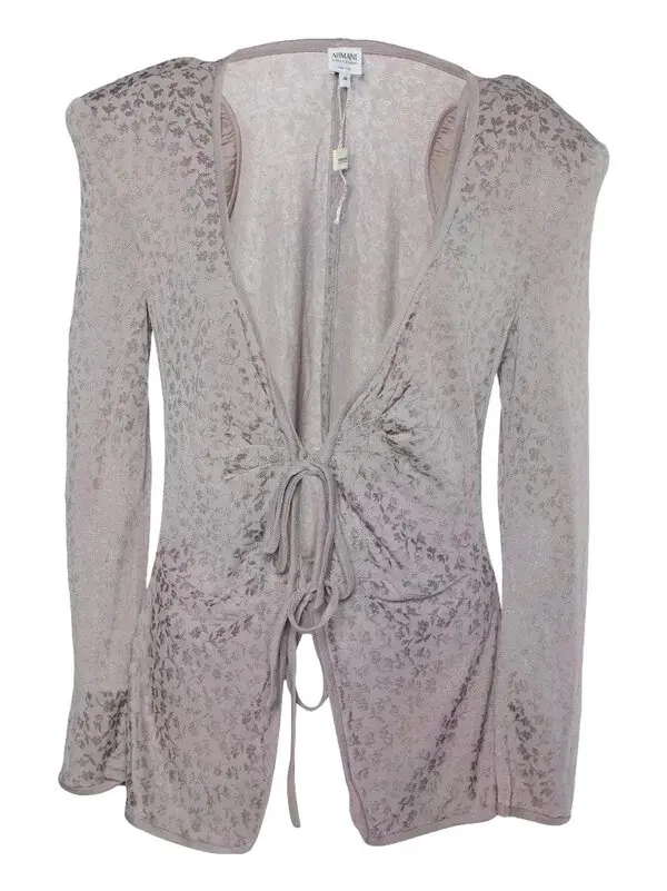 Emporio Armani Floral Jacquard Tie-front V-neck Sweater - Grey