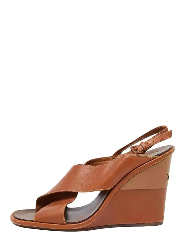 Tory Burch Leather Wedge Slingback Sandals - Brown