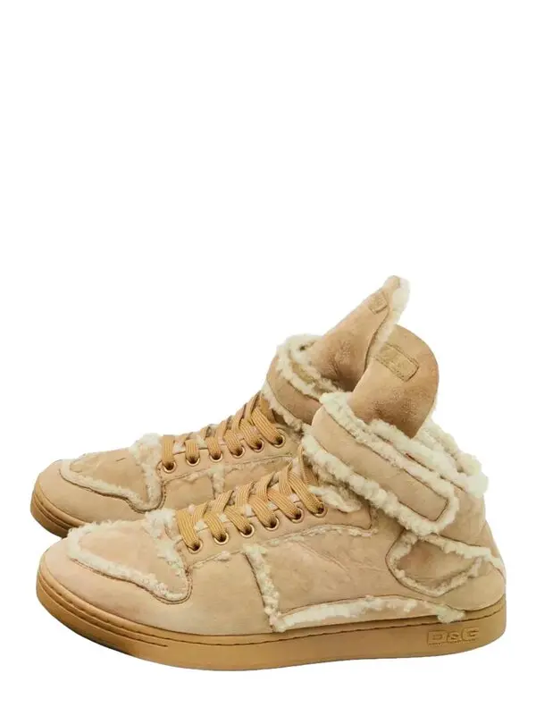 Dolce & Gabbana Shearling-trim Suede Sneakers - Neutrals
