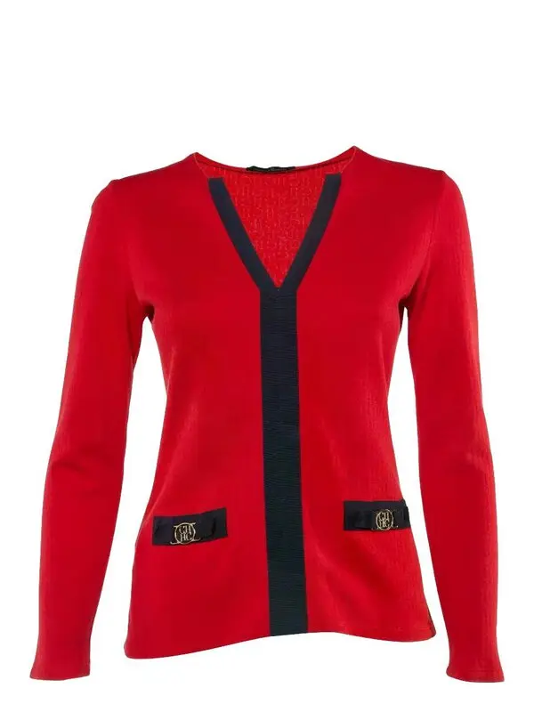 Carolina Herrera Cotton V-neck Blouse With Jacquard Logo - Red