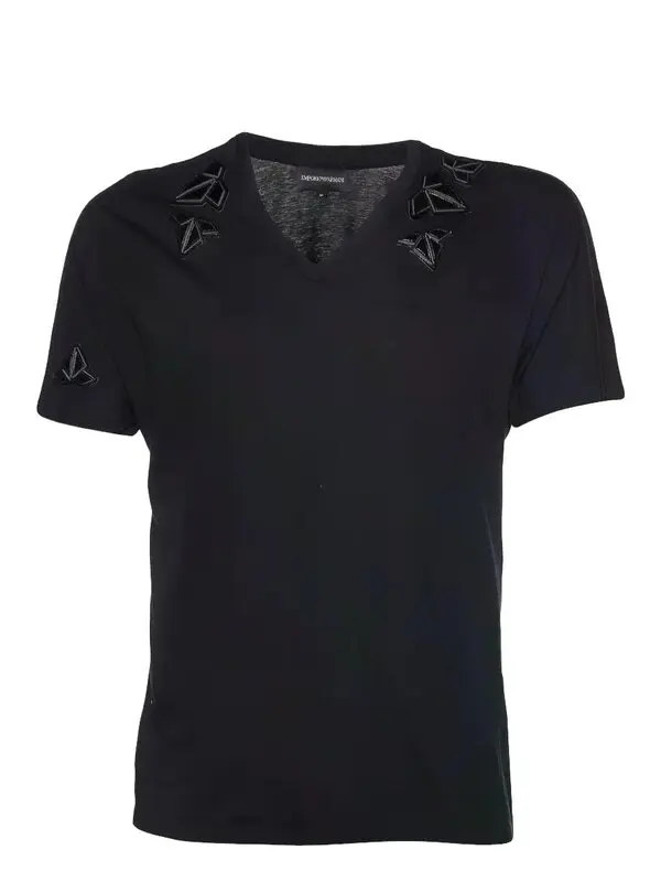 Emporio Armani Patch-detail V-neck T-shirt - Black