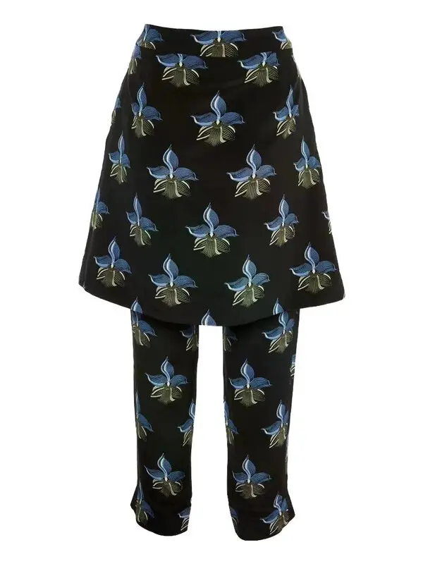 Fendi Silk Floral Print Overlay Trousers - Black