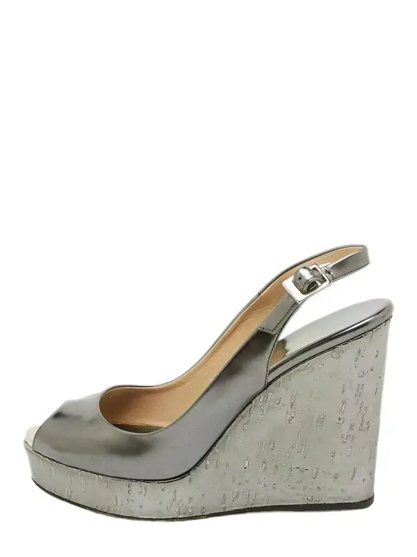 JIMMY CHOO Metallic Platform Wedge Sandals - Grey
