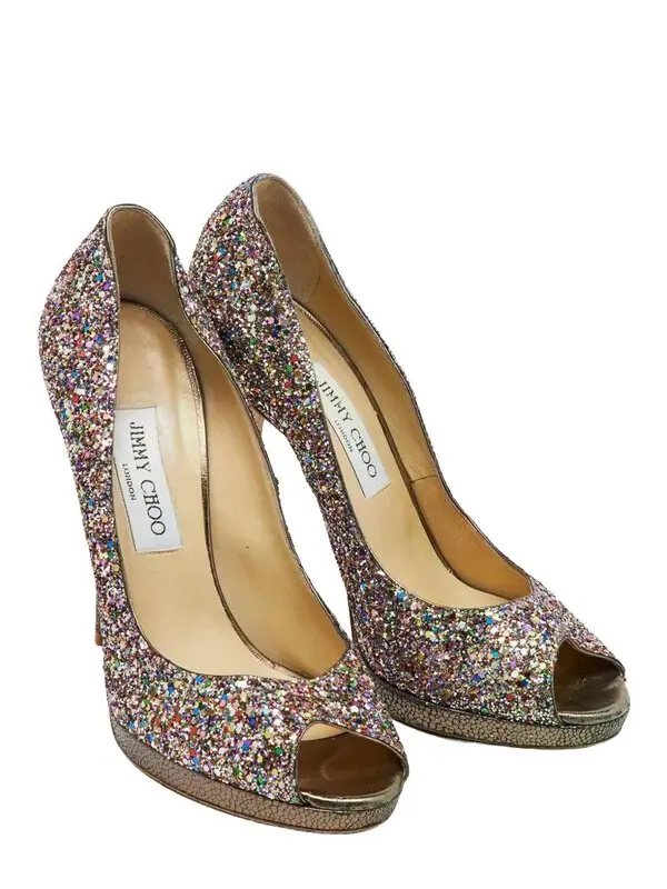 JIMMY CHOO Glitter Platform Pumps - Silver