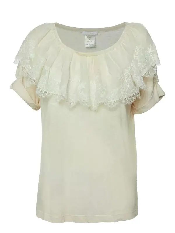 Chloé Lace-trimmed Knit T-shirt - Neutrals