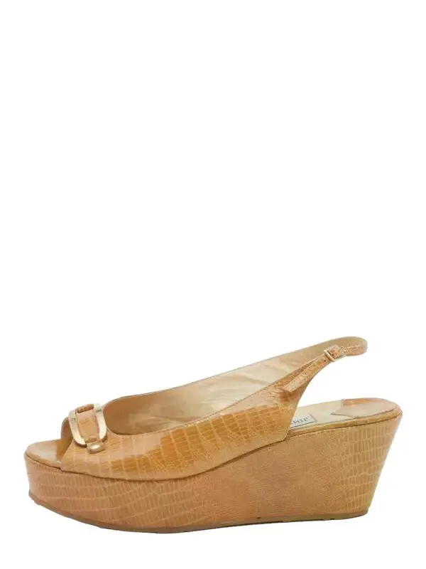 JIMMY CHOO Lizard-embossed Wedge Sandals - Neutrals