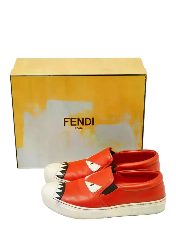Fendi Monster Motif Slip-on Sneakers - Red