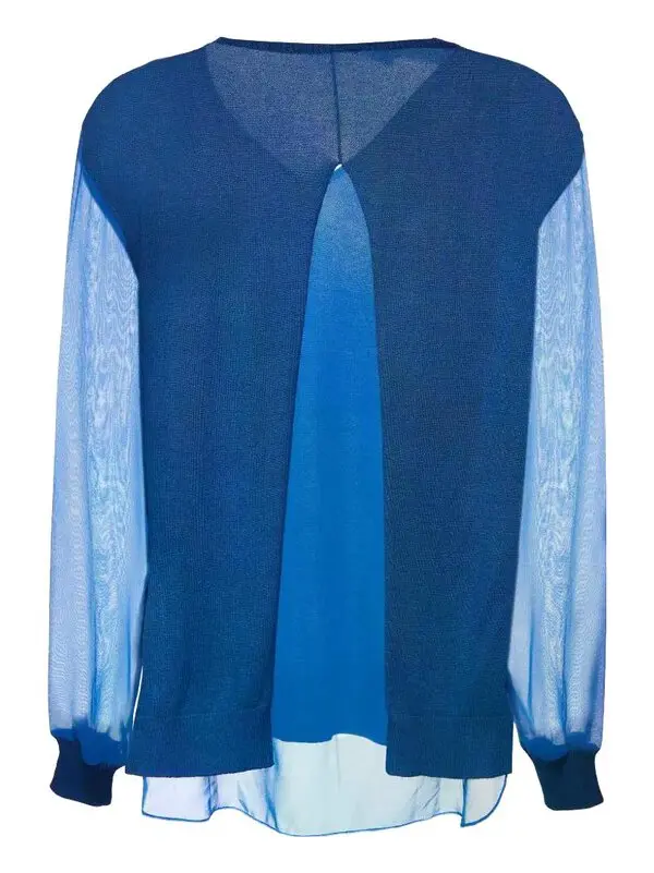 Versace Chiffon Paneled V-neck Sweater - Blue