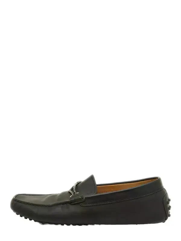 TOD'S Leather Loafers With Metal Bar Detail - Black