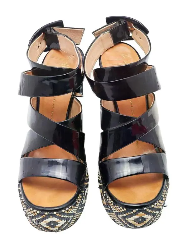 GIUSEPPE ZANOTTI Woven Platform Ankle Strap Sandals - Black