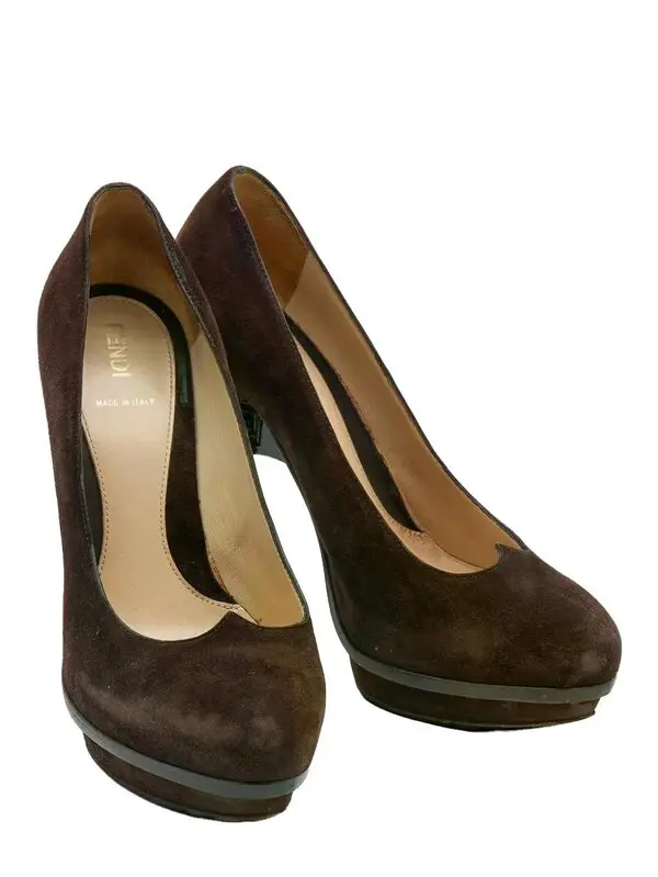 Fendi Suede Platform Pumps - Brown