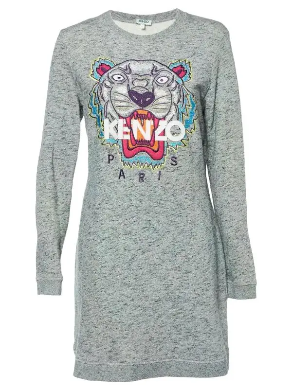 Kenzo Tiger Embroidered Midi Dress - Grey