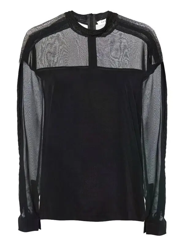Sandro Silk Knit-paneled Top - Black