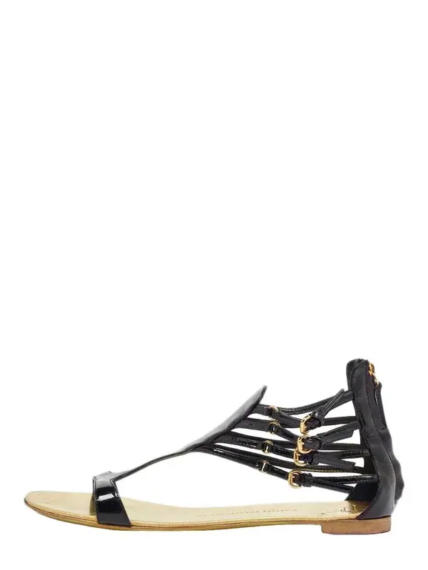 GIUSEPPE ZANOTTI Patent Leather Multi-strap Flat Sandals - Black