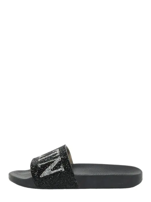 Valentino Garavani Vltn Crystal-embellished Slides - Black