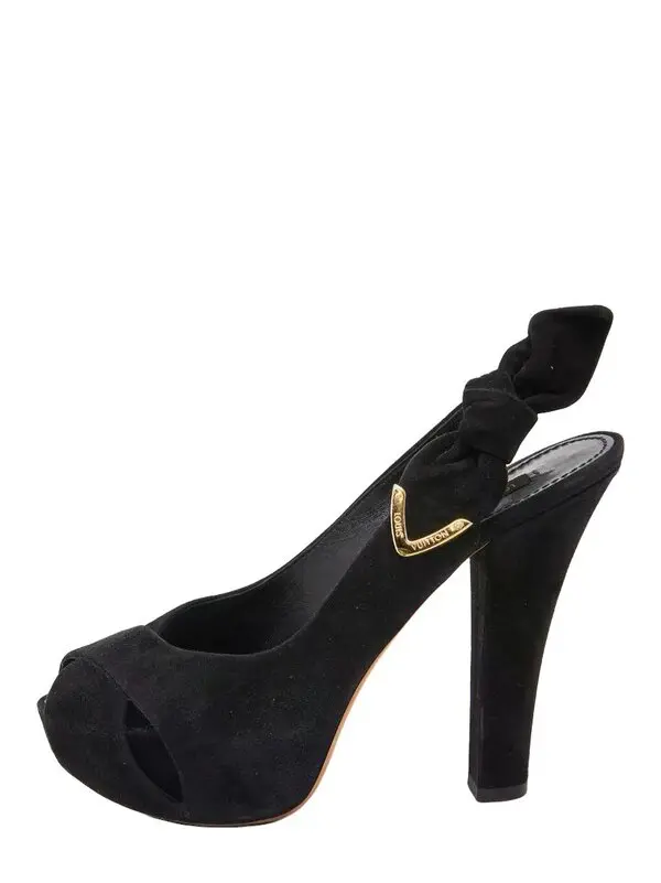LOUIS VUITTON Suede Slingback Block Heels - Black