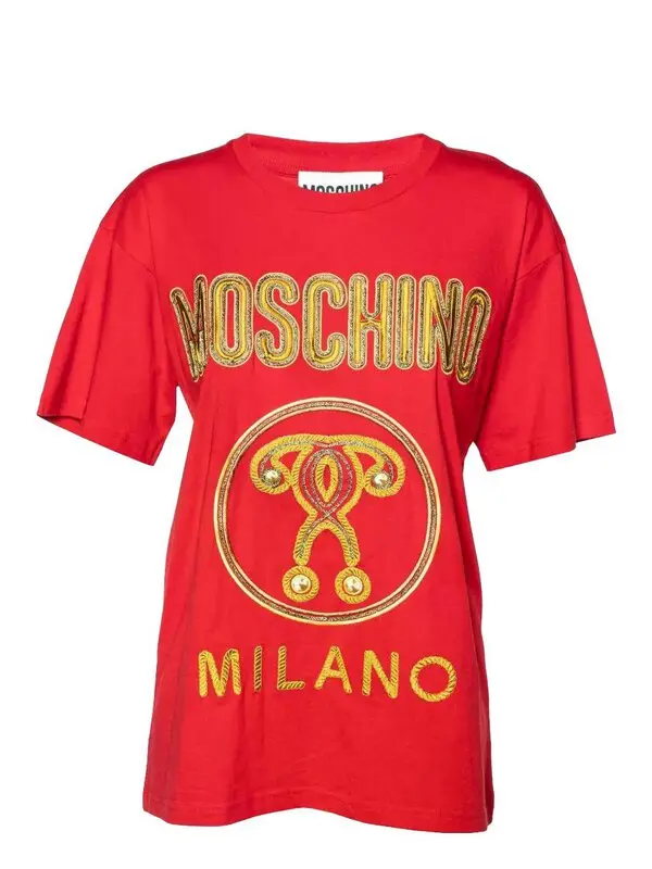 Moschino Logo Embroidered T-shirt - Red